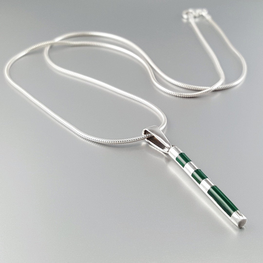 Mens Silver Chain Pendant Necklace Malachite Gemstone, Handmade Jewelry ...
