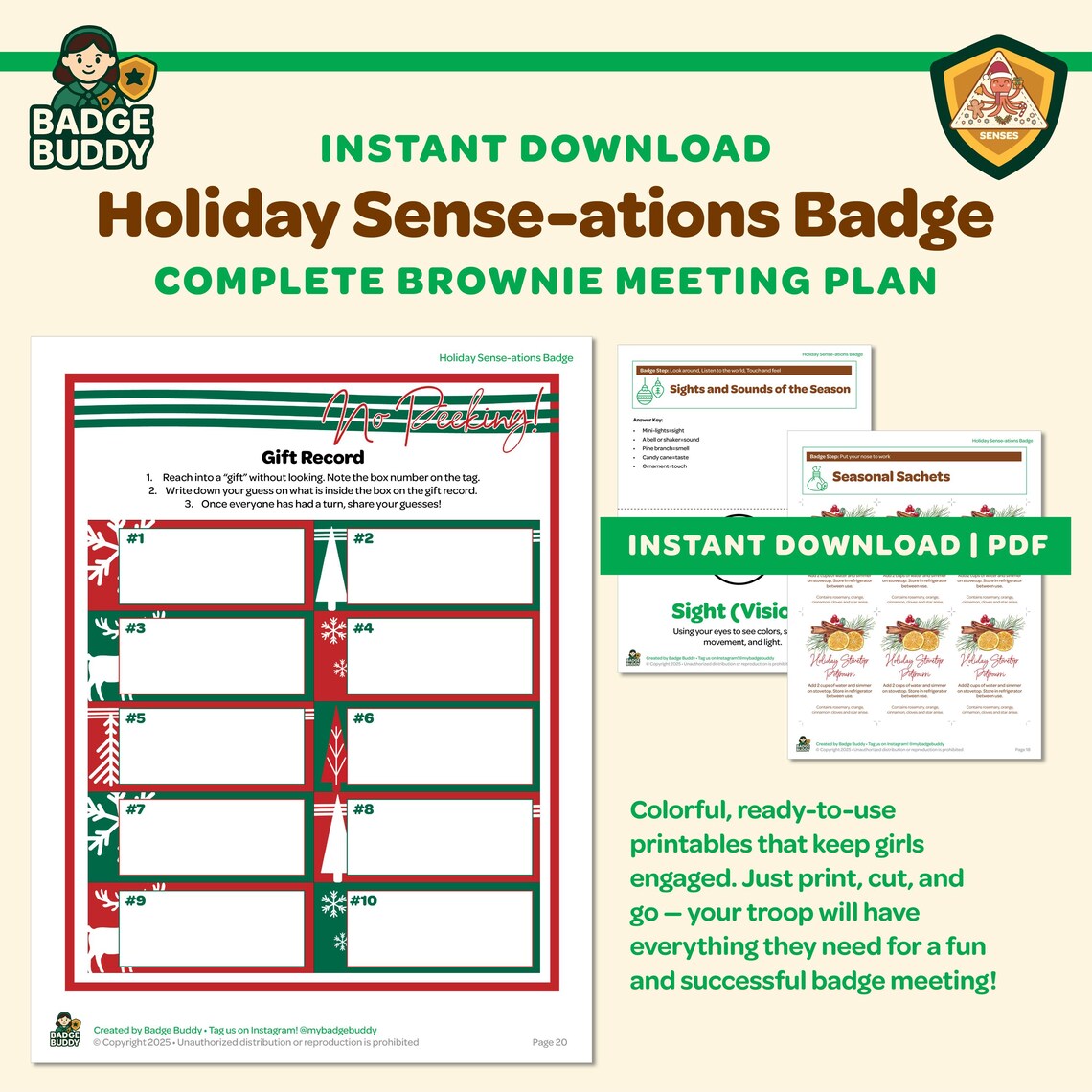 Holiday Sense-ations Badge | Girl Scout Brownie Senses Badge Meeting ...