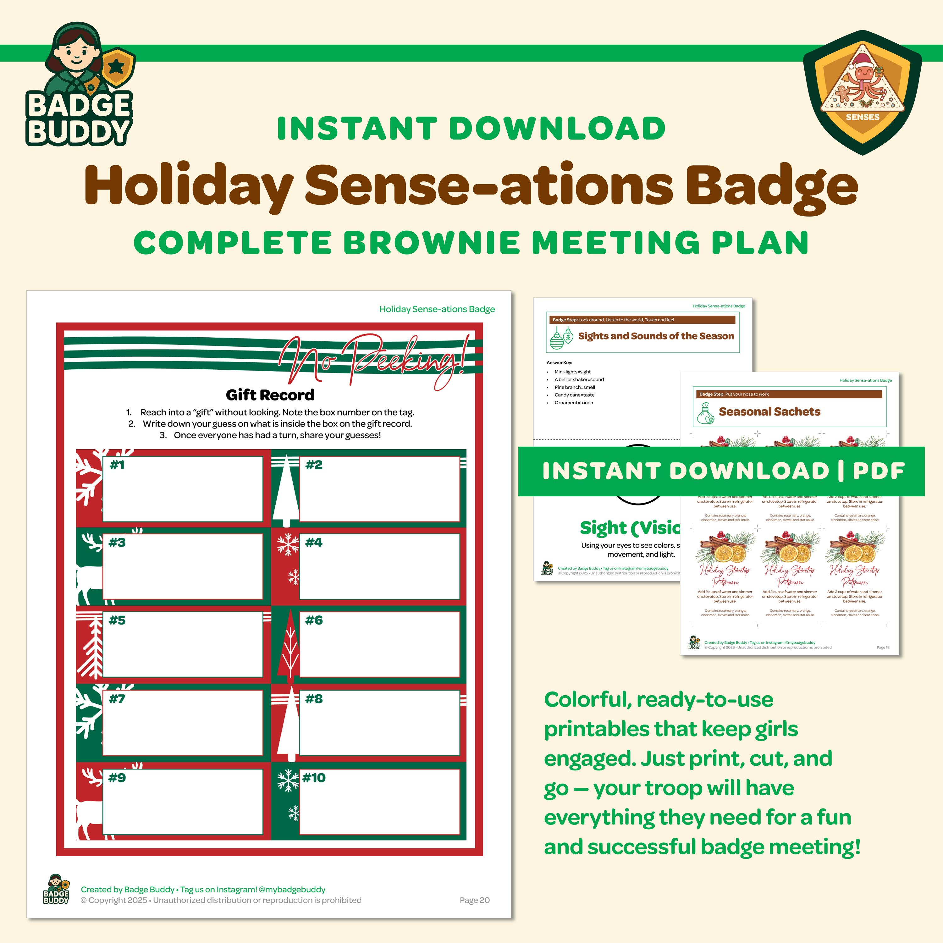 Holiday Sense-ations Badge | Girl Scout Brownie Senses Badge Meeting ...