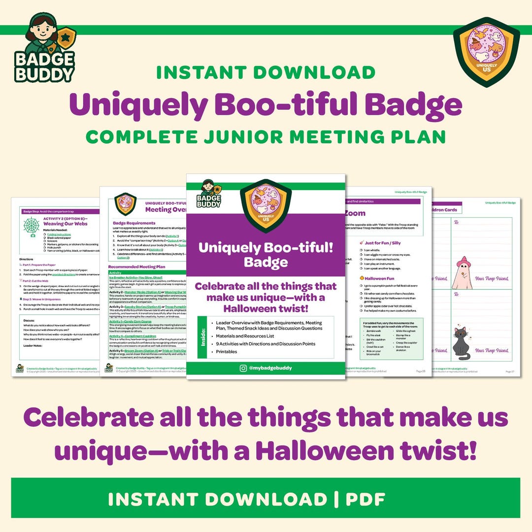 Junior Girl Scout Halloween Themed Uniquely Us Badge Meeting Plan (PDF ...