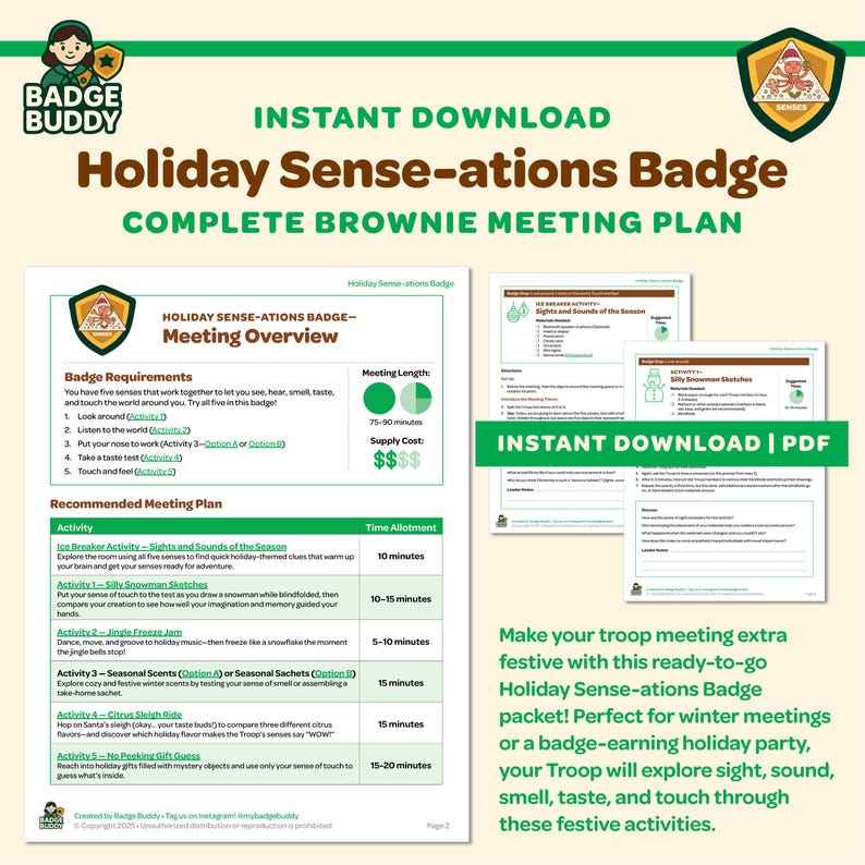 Holiday Sense-ations Badge | Girl Scout Brownie Senses Badge Meeting ...