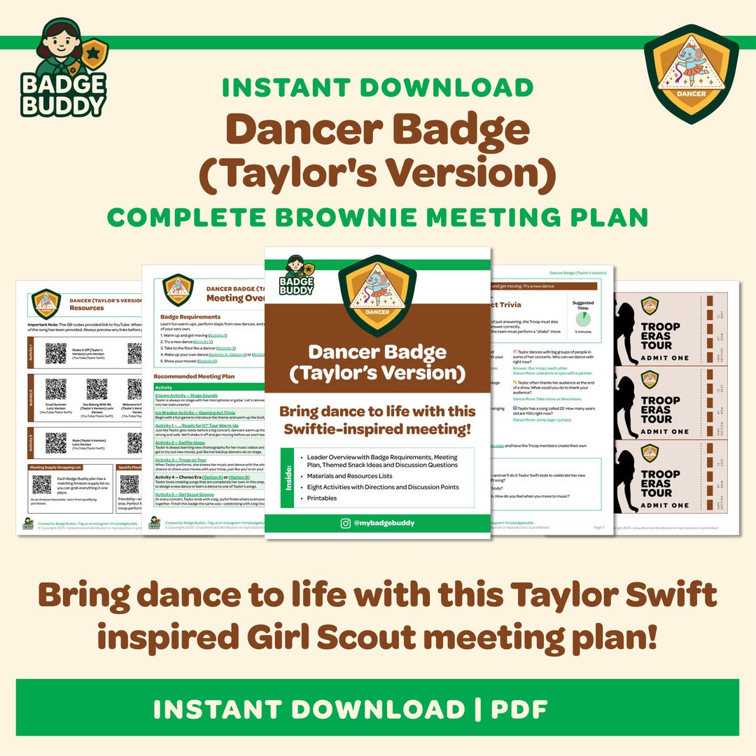Brownie Dancer Badge Plan | Swiftie-inspired Girl Scout Meeting Plan - Etsy