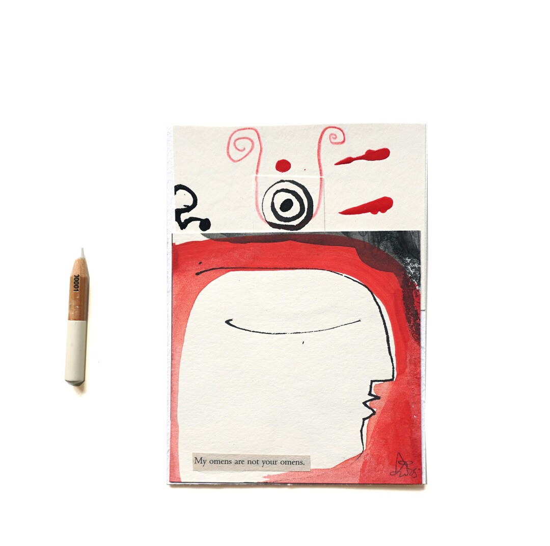 Original Drawing, DIN A6 (5.8/4.1"), "omens", Minimalistic Face/ Figure ...