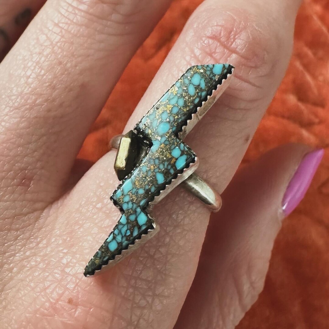 Gibbsite Turquoise Bolt Ring Size 7 Sterling Silver .925 Real Stone ...