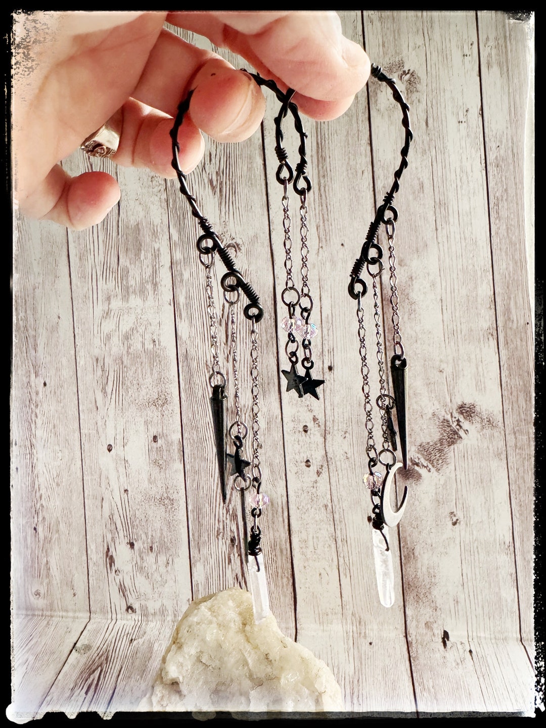 Black Moon Dangle Ear Cuffs Bkack Wire Wraps Dangling Ear Cuff Jewelry ...