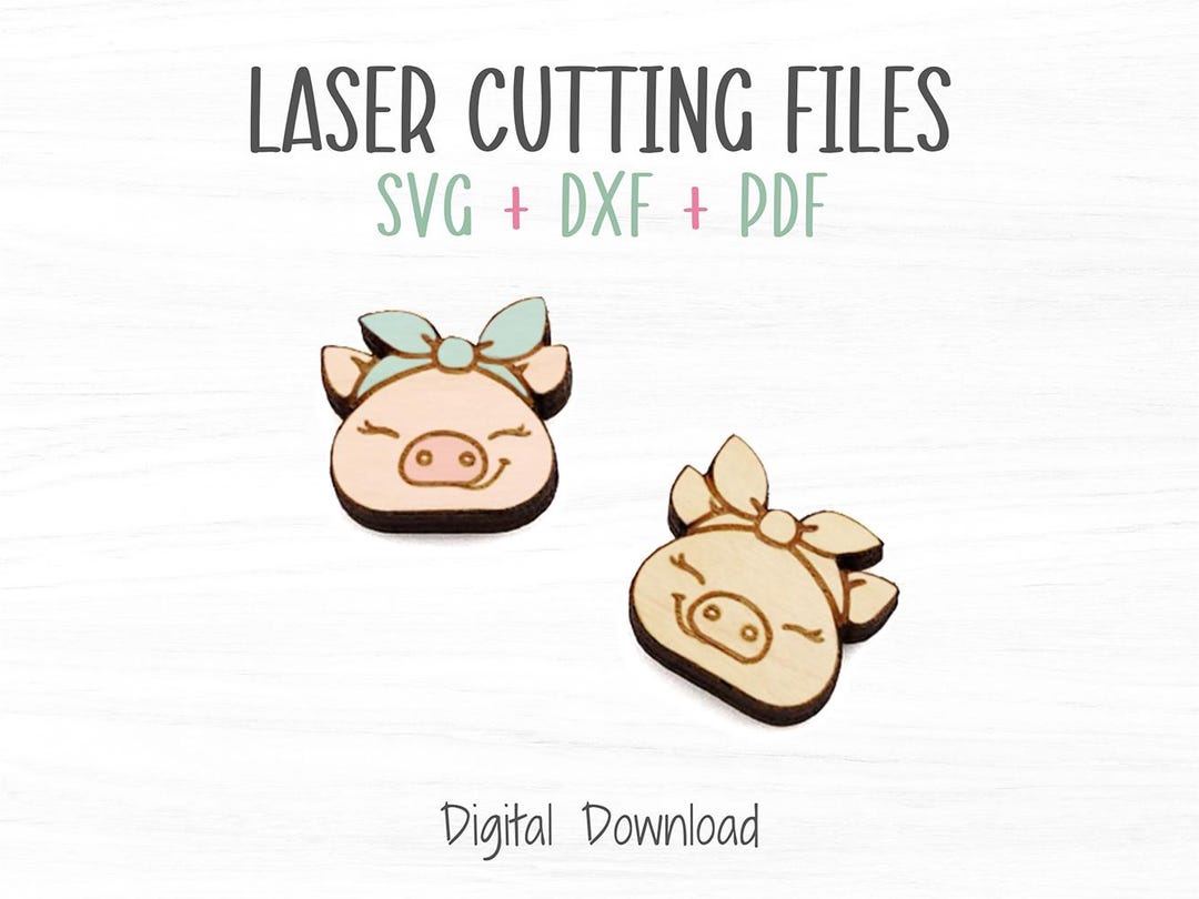 Bandana Pig Laser SVG File, Laser Cut and Engraved Wood Earrings and ...