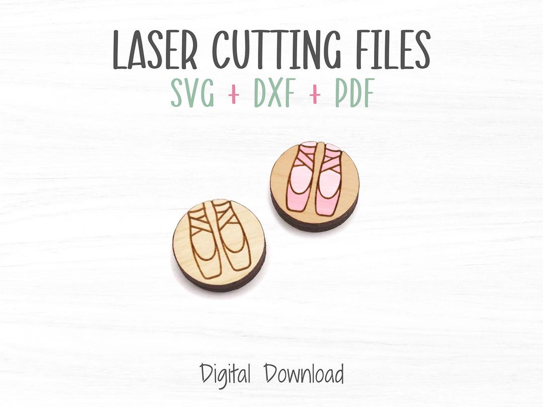 Ballet Slippers Round Laser SVG File, Laser Cut and Engraved Wood Stud ...
