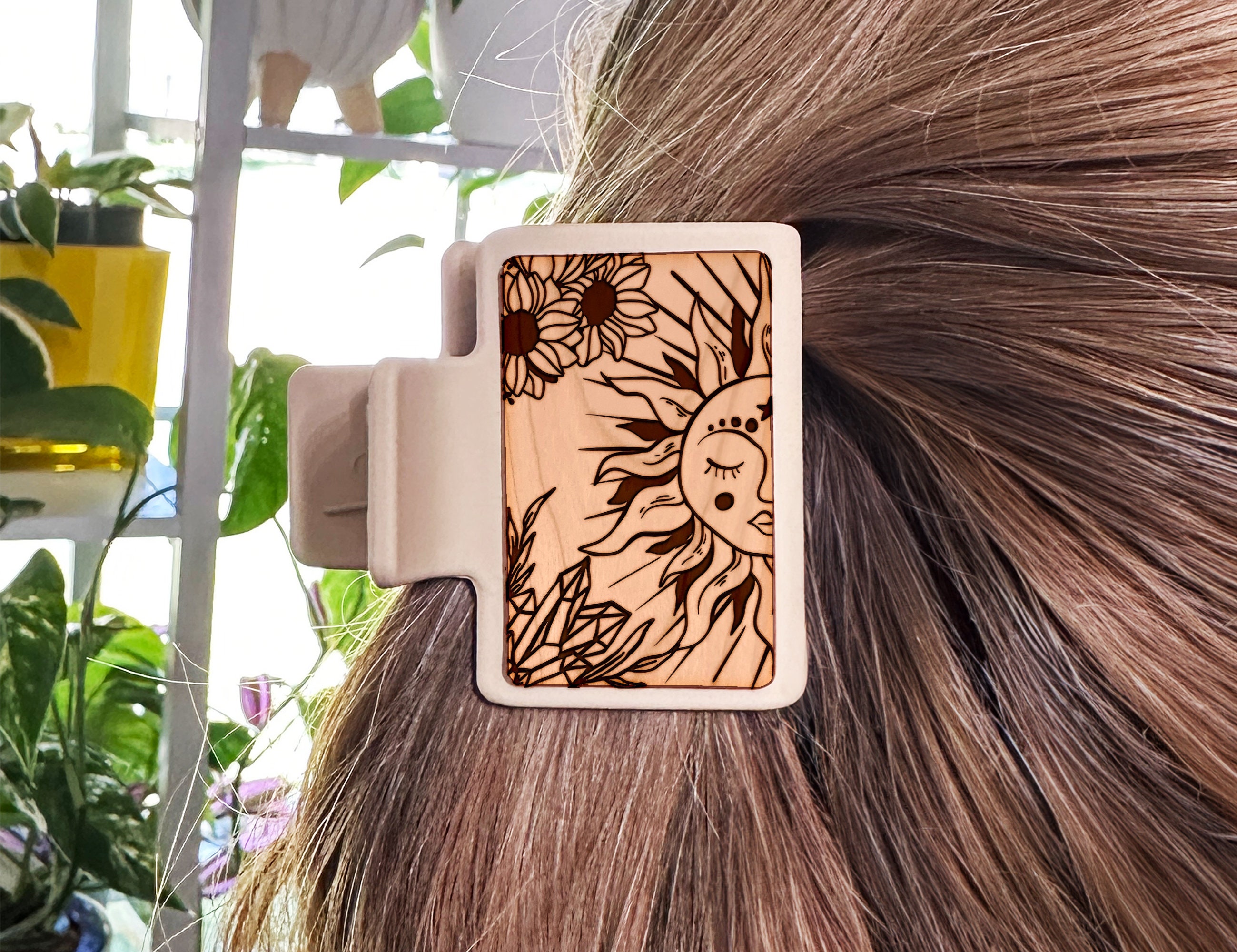Claw Clip SVG Template Bundle With Mystical Boho Sun Design, Hair Claw ...