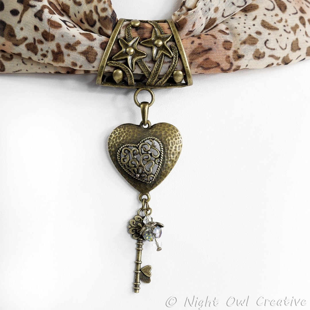 Valentine Heart Scarf Ring-key to My Heart-slider Pendant-crystal ...