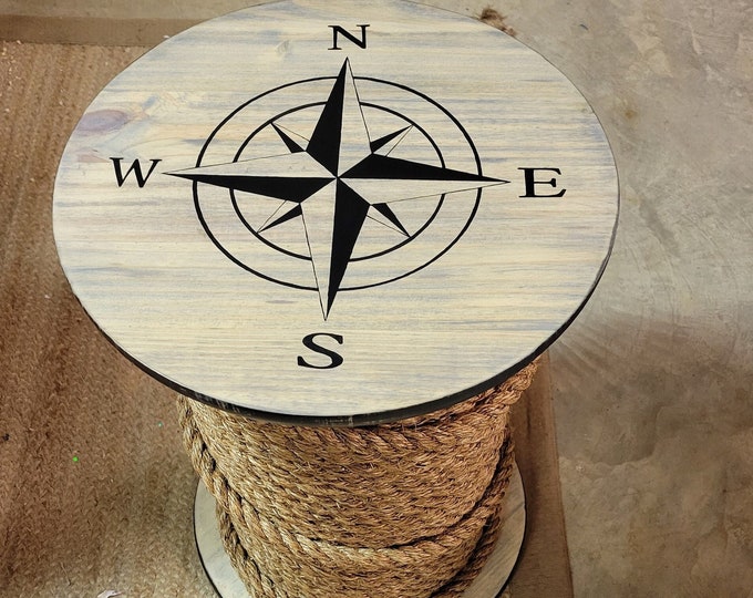 Nautical Style Rope Accent Table. Hand Painted Anchor or Compass Design ...