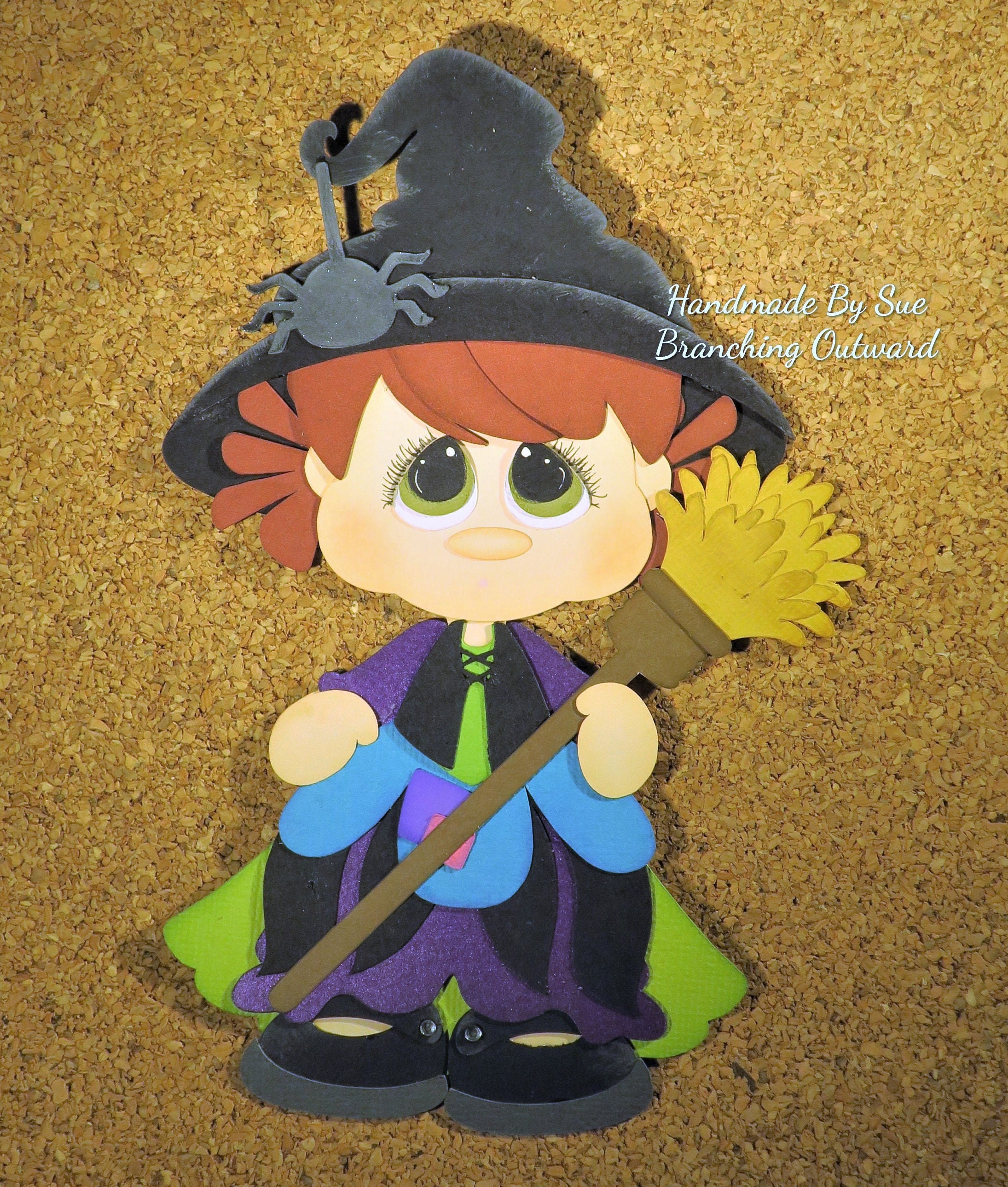 Handmade Witch Paper Piecing, Halloween Scrapbook Embellishment (7.5"x4 ...