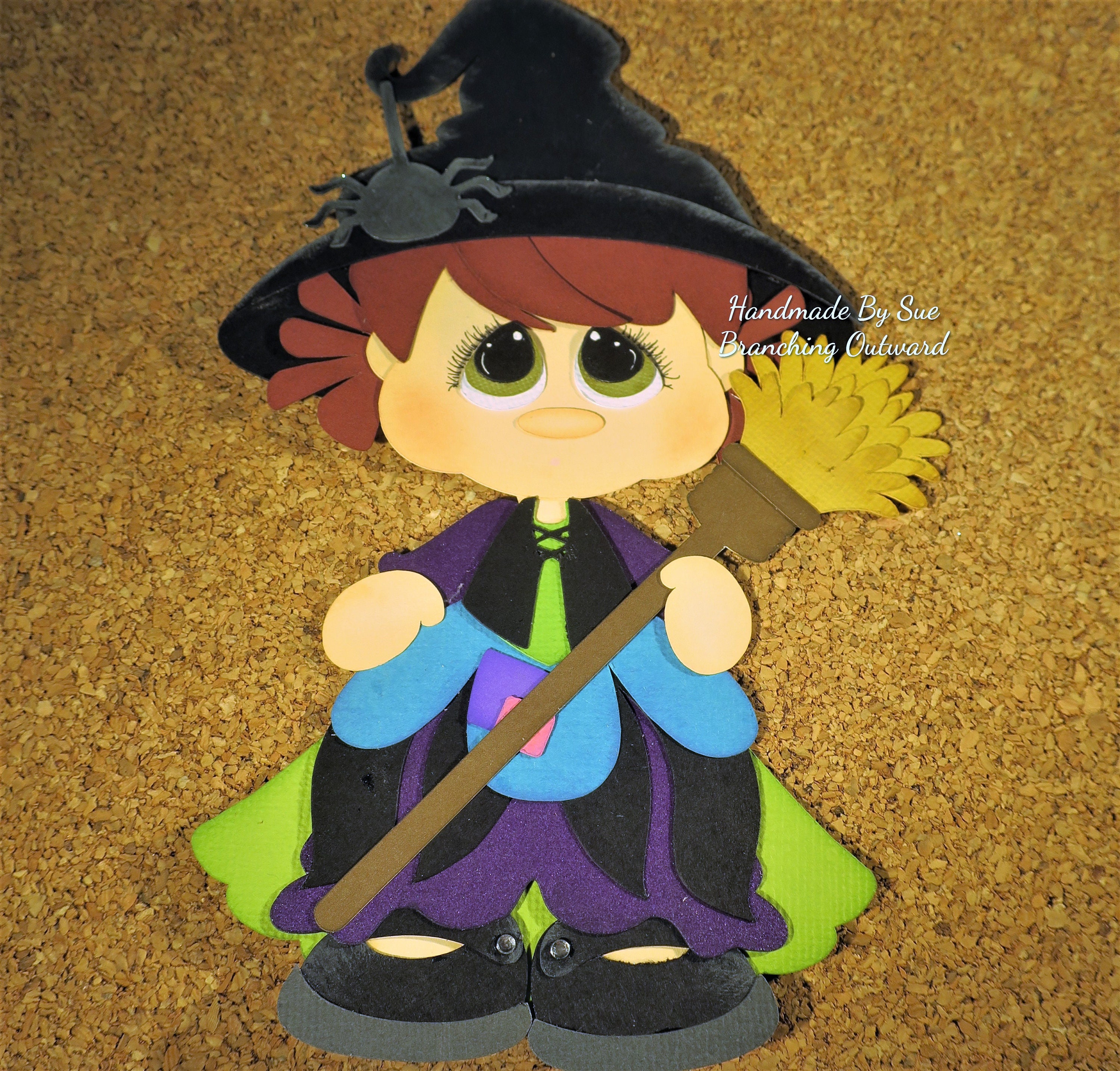 Handmade Witch Paper Piecing, Halloween Scrapbook Embellishment (7.5"x4 ...