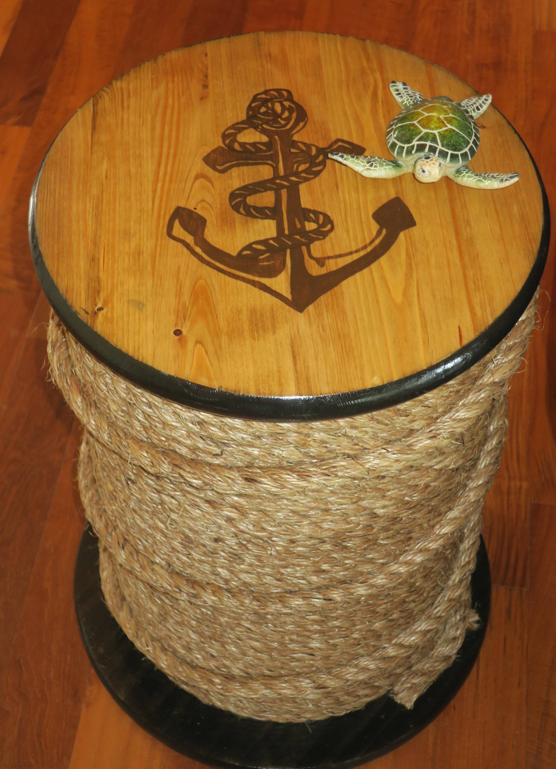 Rope Spool Accent Table. Hand stained Anchor design. | Etsy