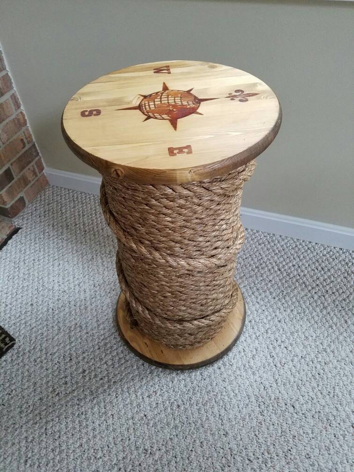 Rope Table Nautical Rope and Wood Accent Table Compass Rose - Etsy
