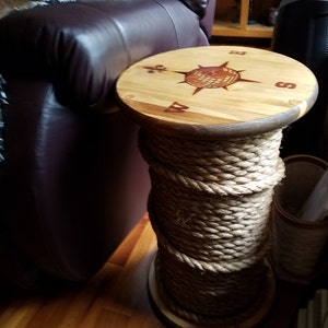 Rope Table, Nautical Rope and Wood Accent Table Compass Rose Table Top ...