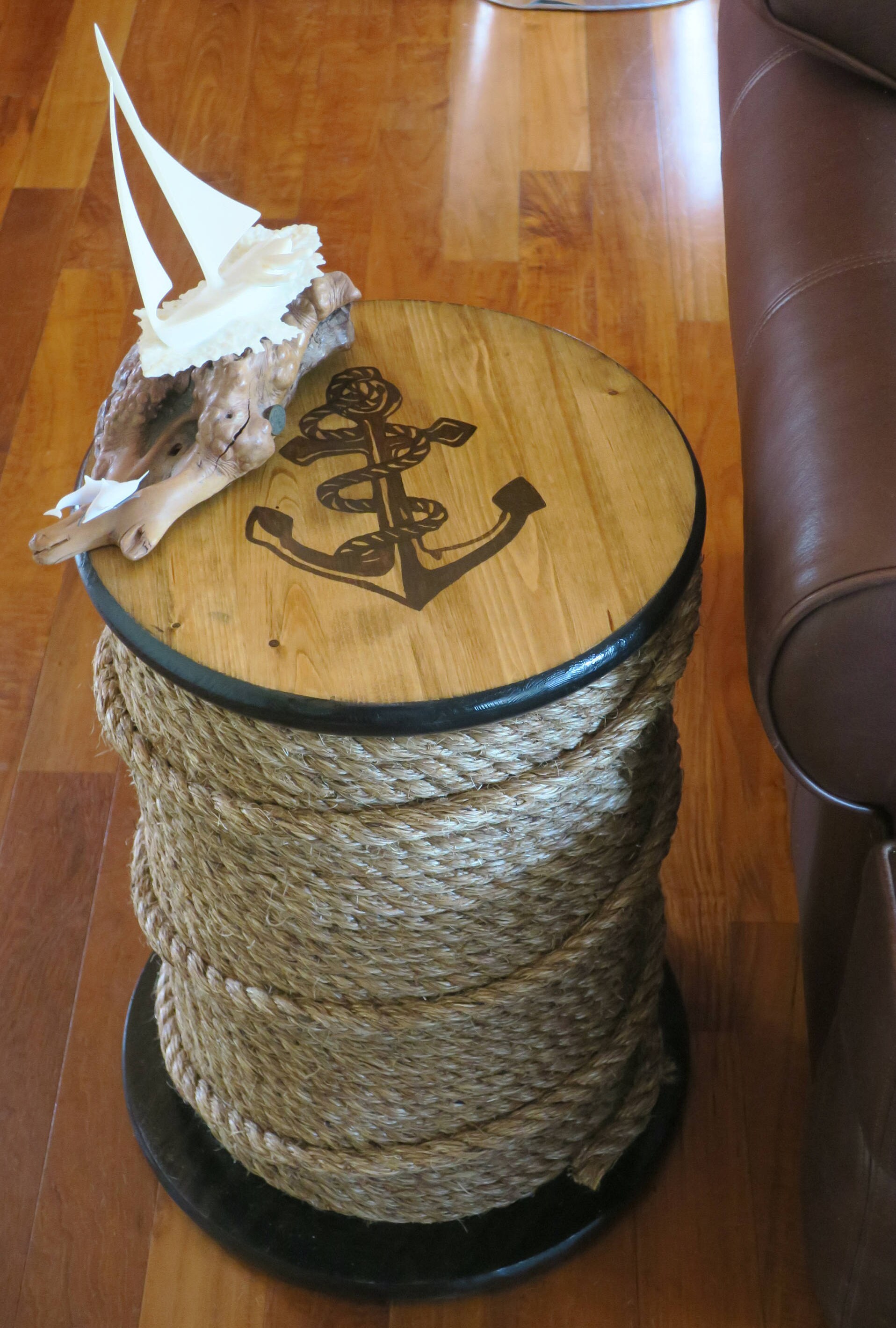 Rope Spool Accent Table. Hand stained Anchor design. | Etsy