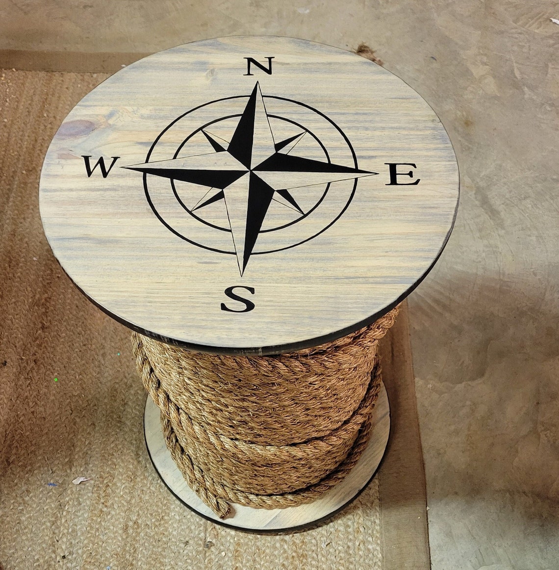Handcrafted Nautical Rope Accent Table – Compass Design, Beach House ...