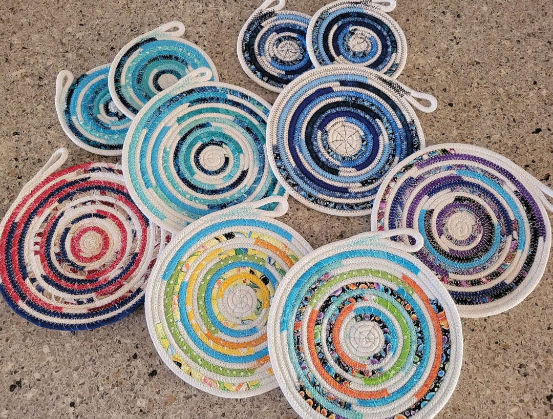 Rope Trivet and Coasters - Multiple Color Choices - Fabric Wrapped ...