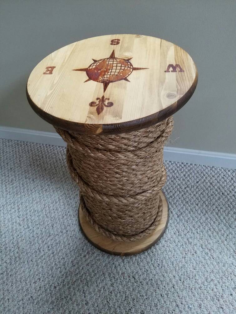 Rope Table Nautical Rope and Wood Accent Table Compass Rose | Etsy
