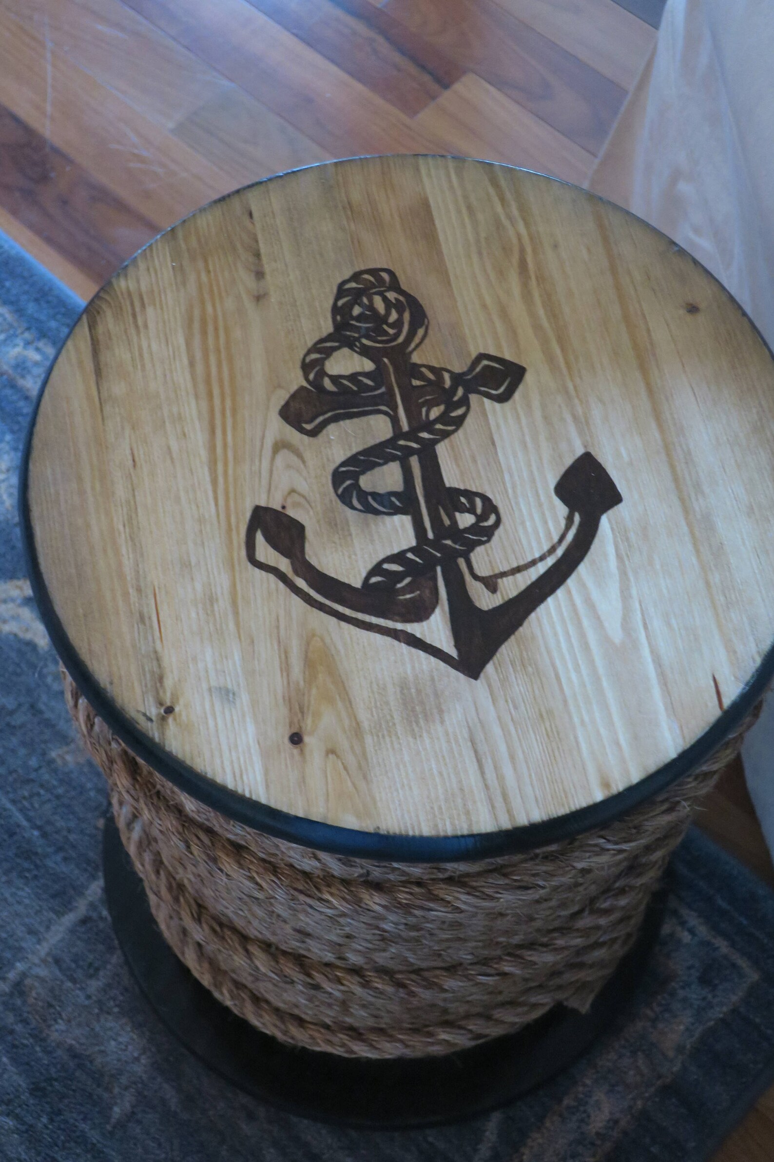 Nautical Style Rope Accent Table. Hand Painted Anchor or Compass Design ...
