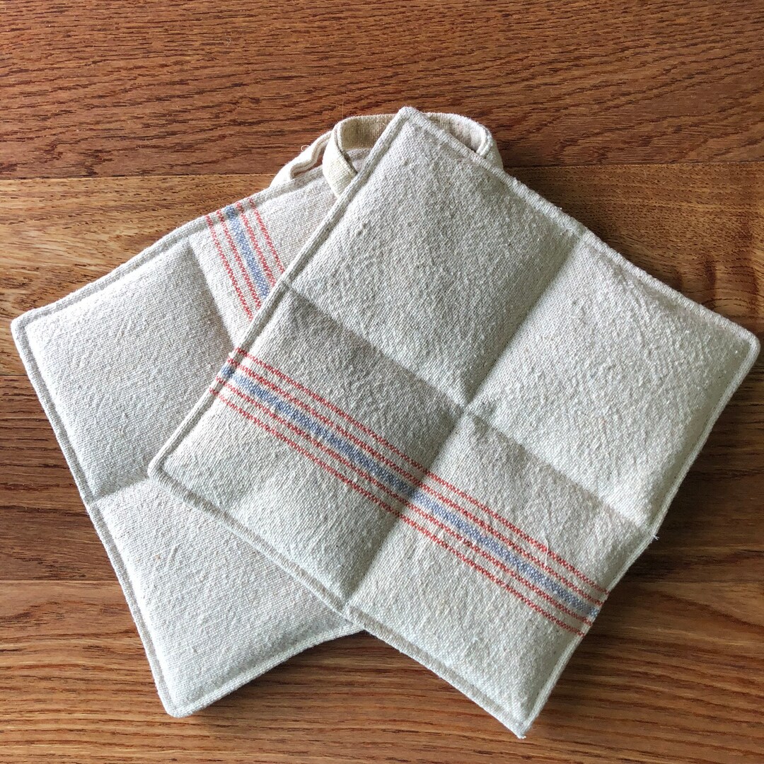 Grain Sack Hot Pads Set of 2-farmhouse Style Potholder Set - Etsy