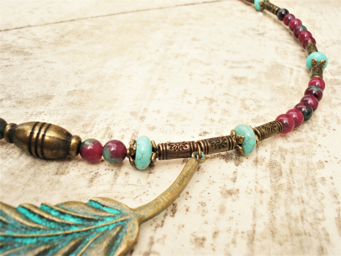 Tribal Statement Necklace Ruby Agates Turquoise Howlite - Etsy
