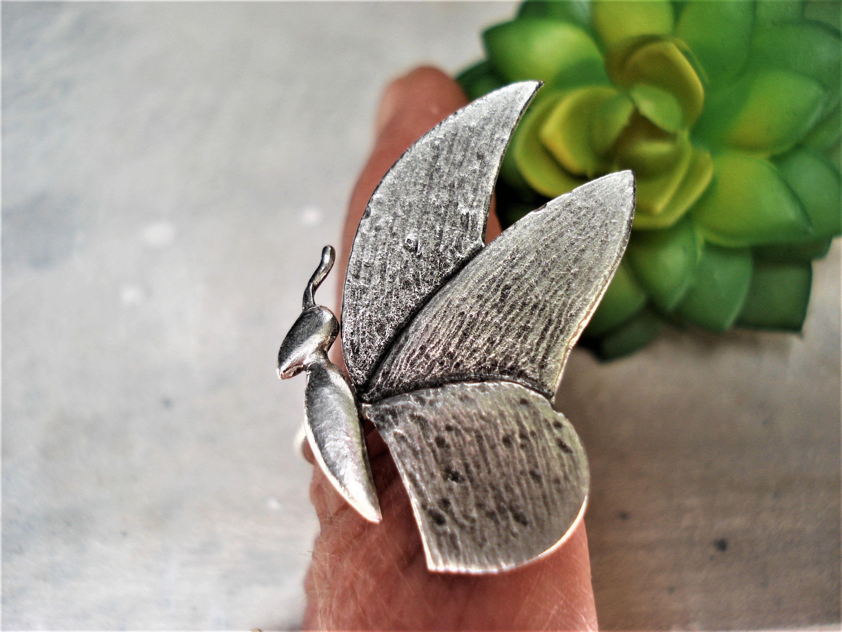Butterfly Silver Adjustable Ring Unique Big Statement Ring - Etsy