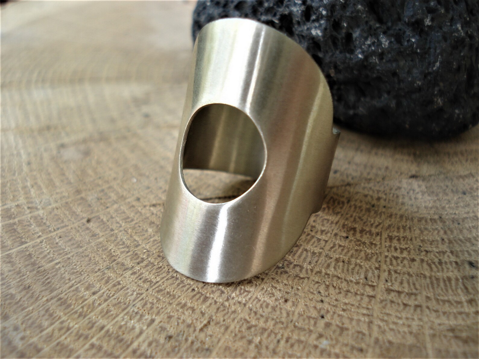 Oval Silver Band With Cut Out Round Hole Modern Geometric Adjustable ...