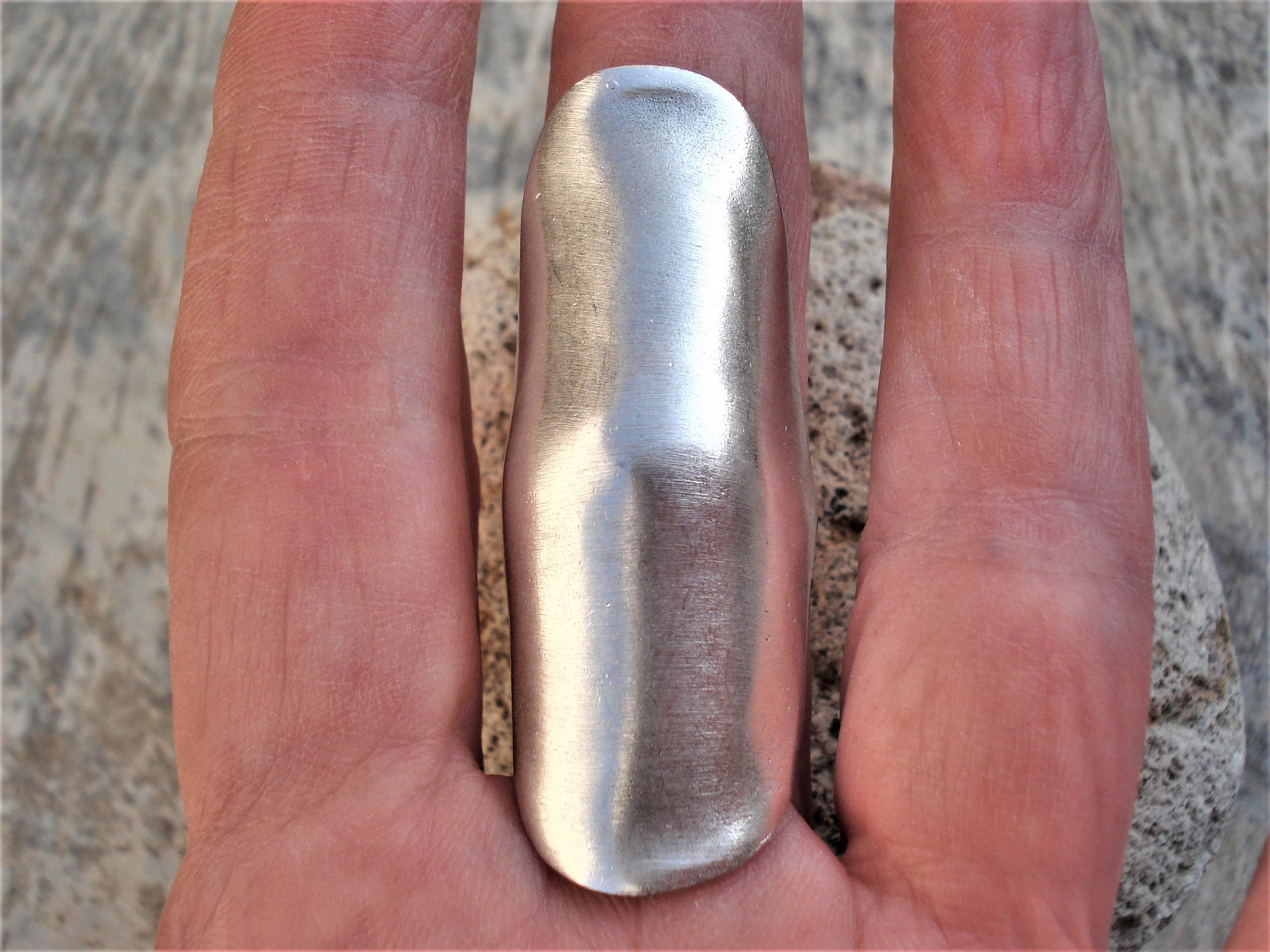 Full Finger Silver Ring Long Statement Chunky Ring Extra Wide - Etsy
