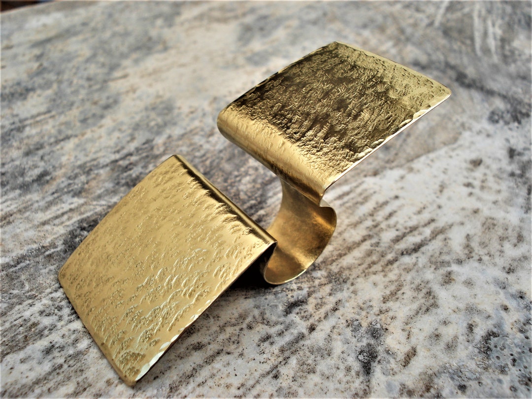 Three Fingers Hammered Brass Ring Geometric Adjustable Big Ring ...