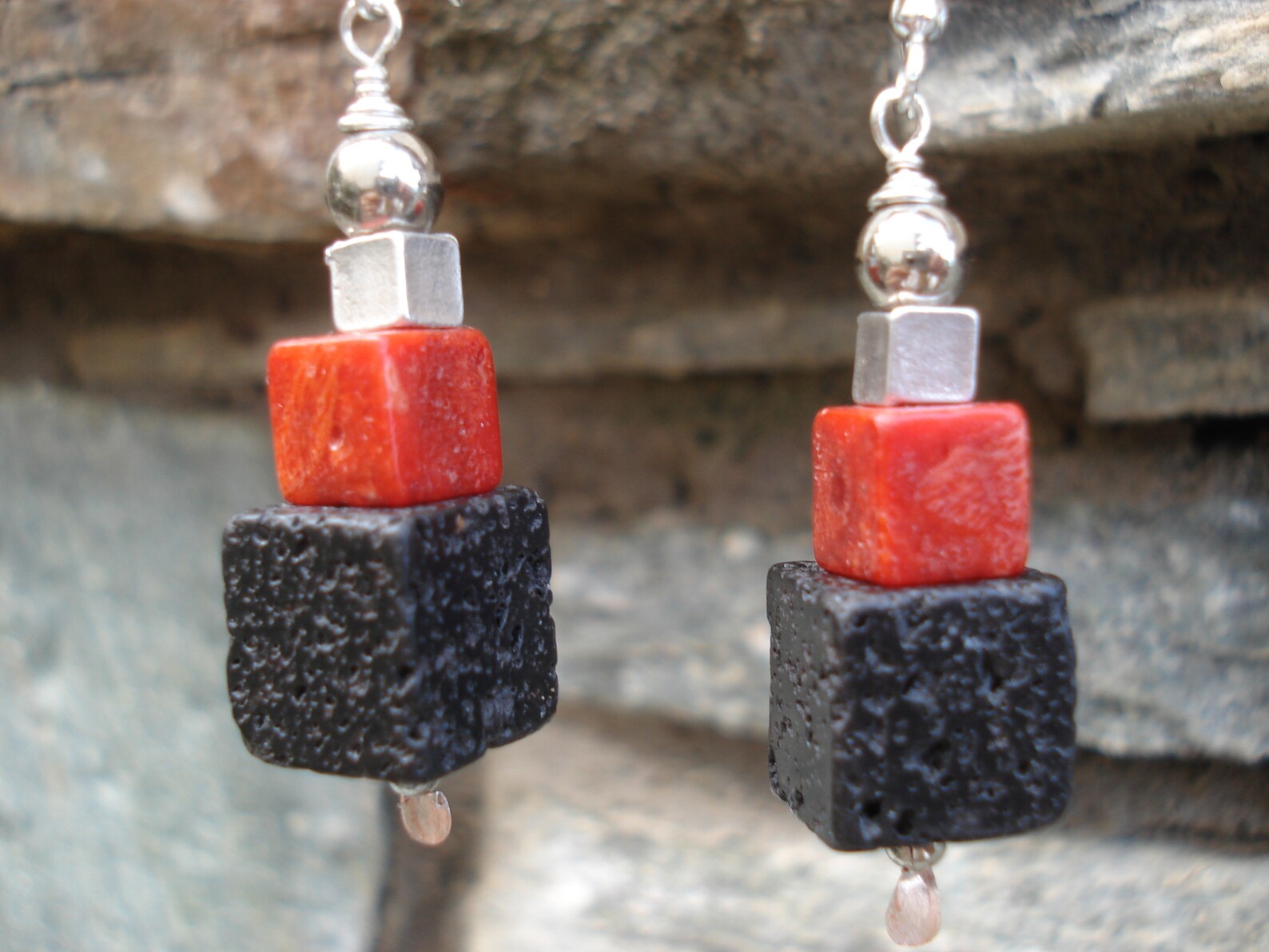 Santorini Black Cube Lava Cube Sponge Coral Sterling Silver | Etsy