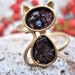 Cat Bronze Ring Cat Bezels With Raw Red Agates Stones Unique - Etsy