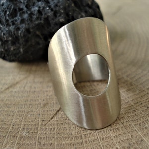 Oval Silver Band With Cut Out Round Hole Modern Geometric Adjustable ...