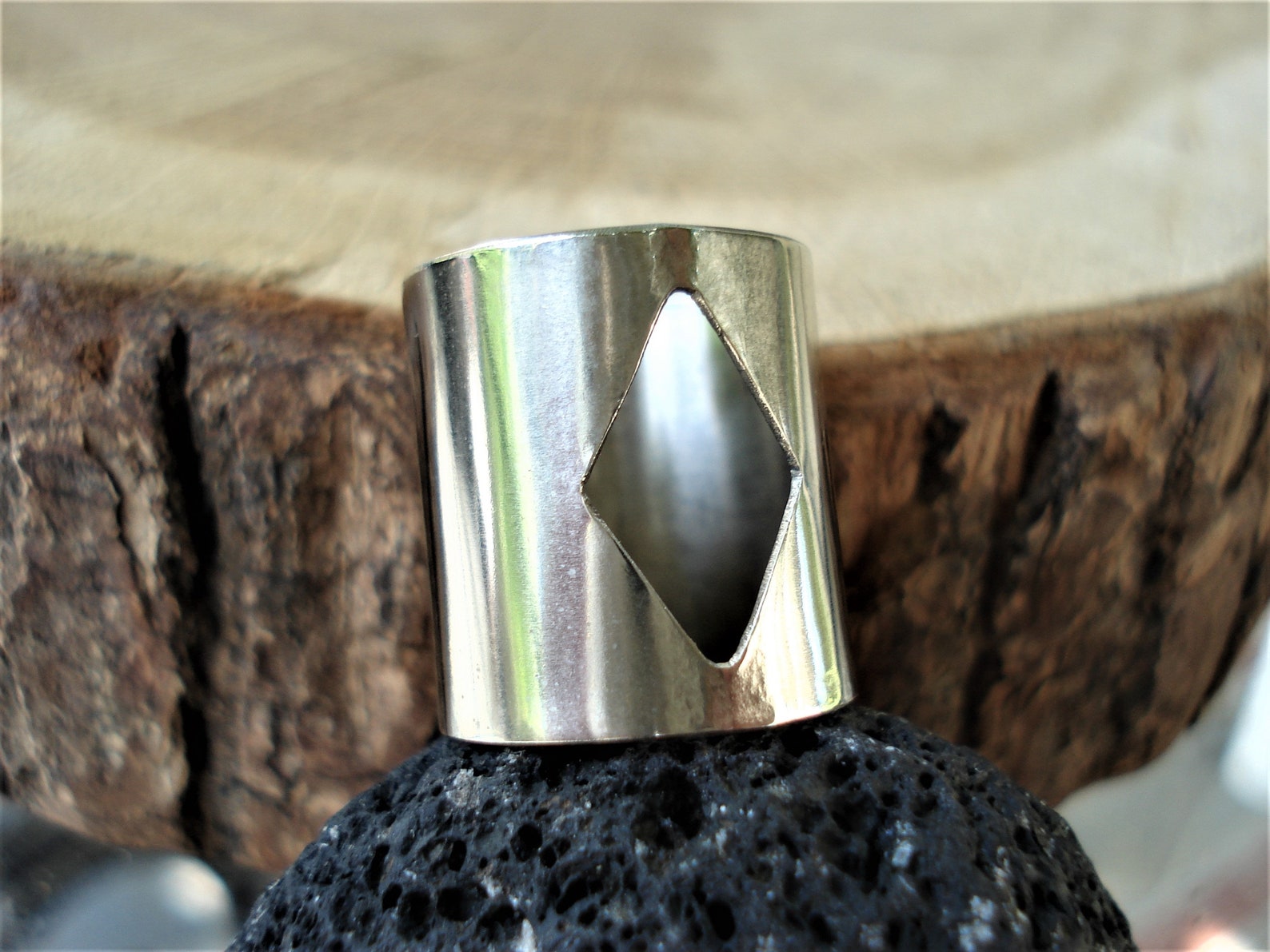 Silver Cut Out Rhombus Ring Modern Geometric Adjustable Ring Statement ...