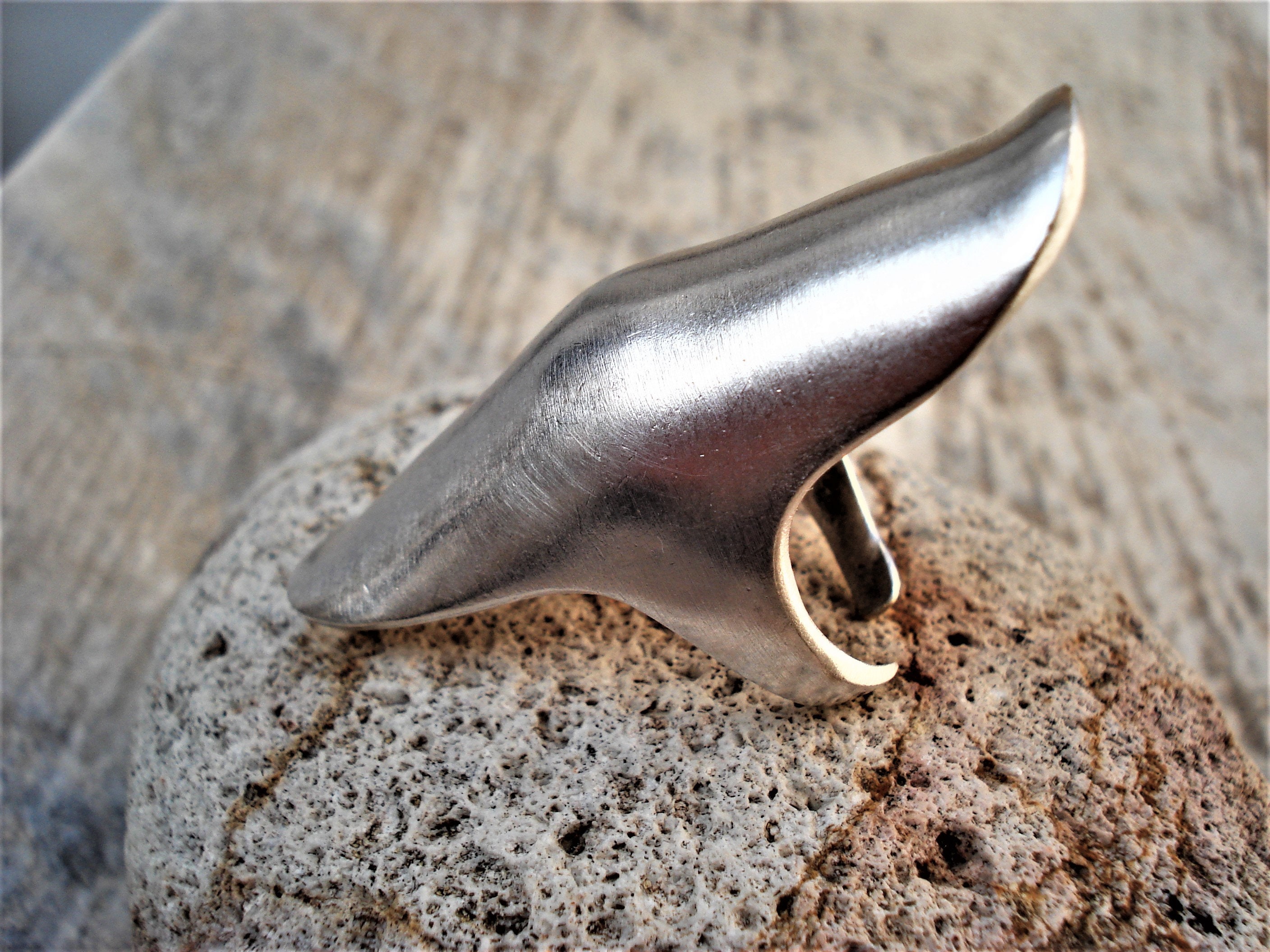 Full Finger Silver Ring Long Statement Chunky Ring Extra Wide - Etsy