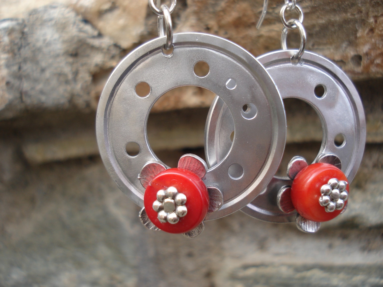 Hard Disk Drive Heads Earrings Riveted Red Coral Recycled - Etsy