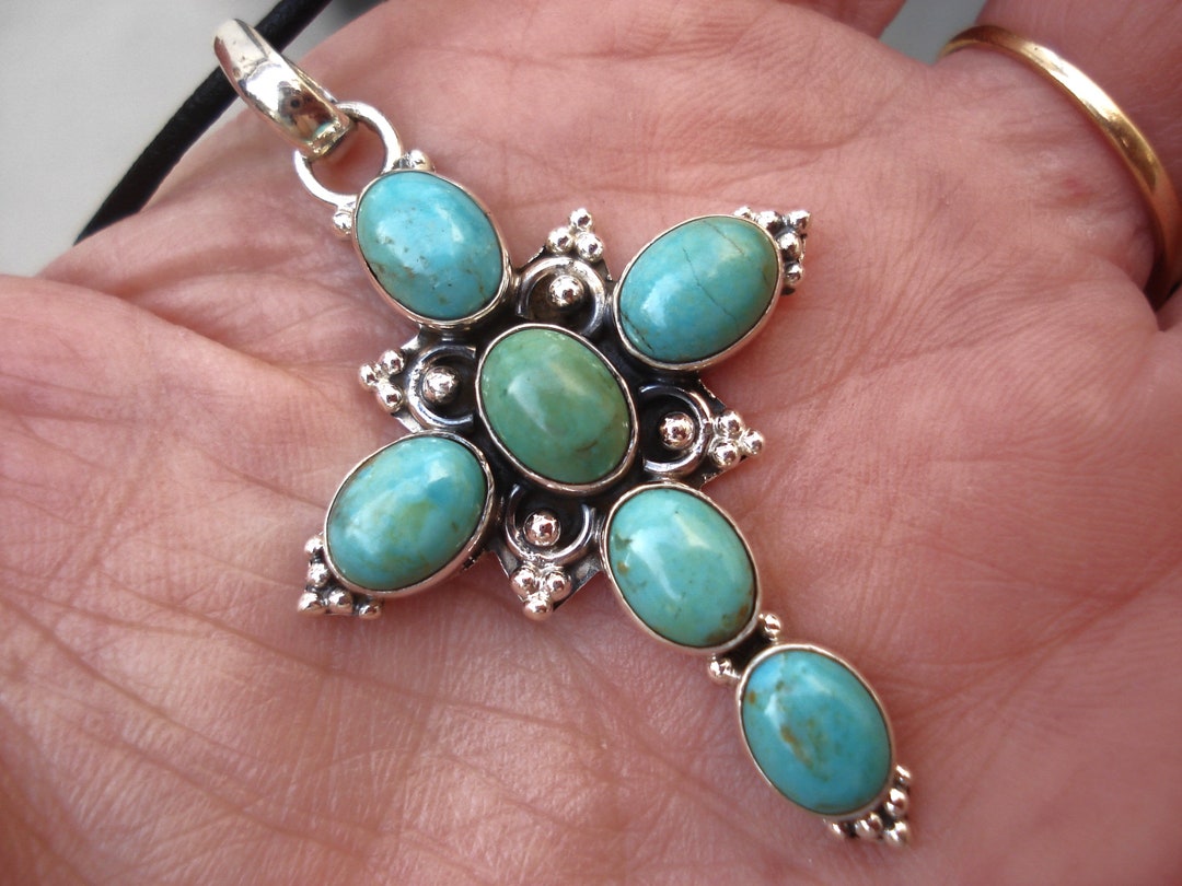Turquoise Cross Necklace 925 Sterling Silver Unique Cross Pendant ...