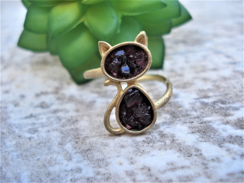 Cat Bronze Ring Cat Bezels With Raw Red Agates Stones Unique Ring ...