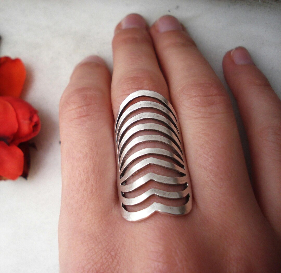 Chunky Silver Multi Band Ring Full Finger Ring Modern 10 Strands Cuff ...