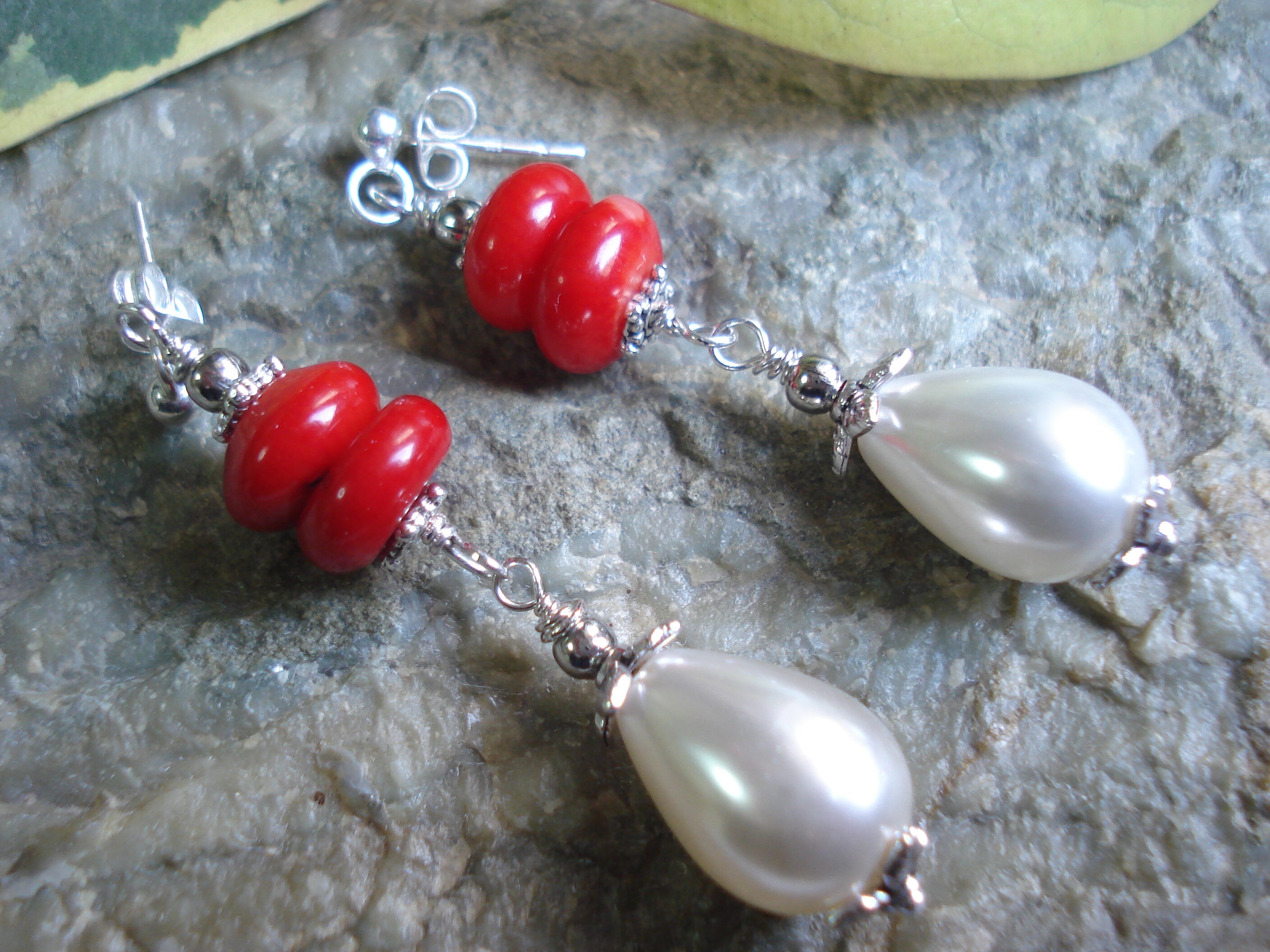 Red Corals With White Tear Drops Pearls Sterling Silver | Etsy