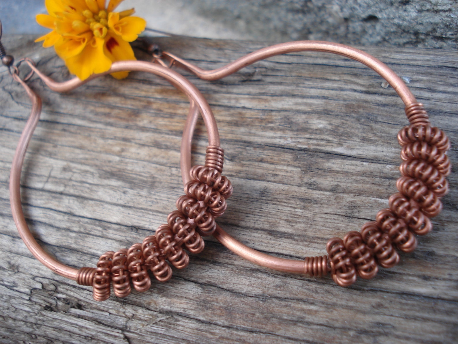 Hammered Copper Hoop Earrings Wire Wrappped Hoops Recycled Copper Large ...