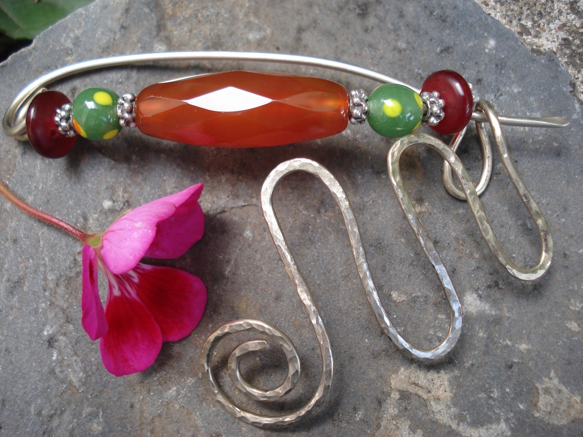 Hammered Silver Wire Brooch Orange Agate Contemporary Scarf - Etsy