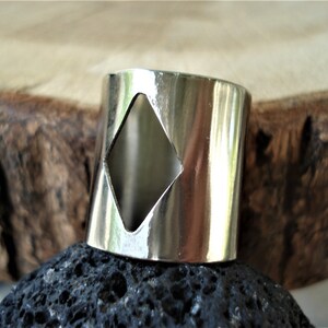 Silver Cut Out Rhombus Ring Modern Geometric Adjustable Ring Statement ...