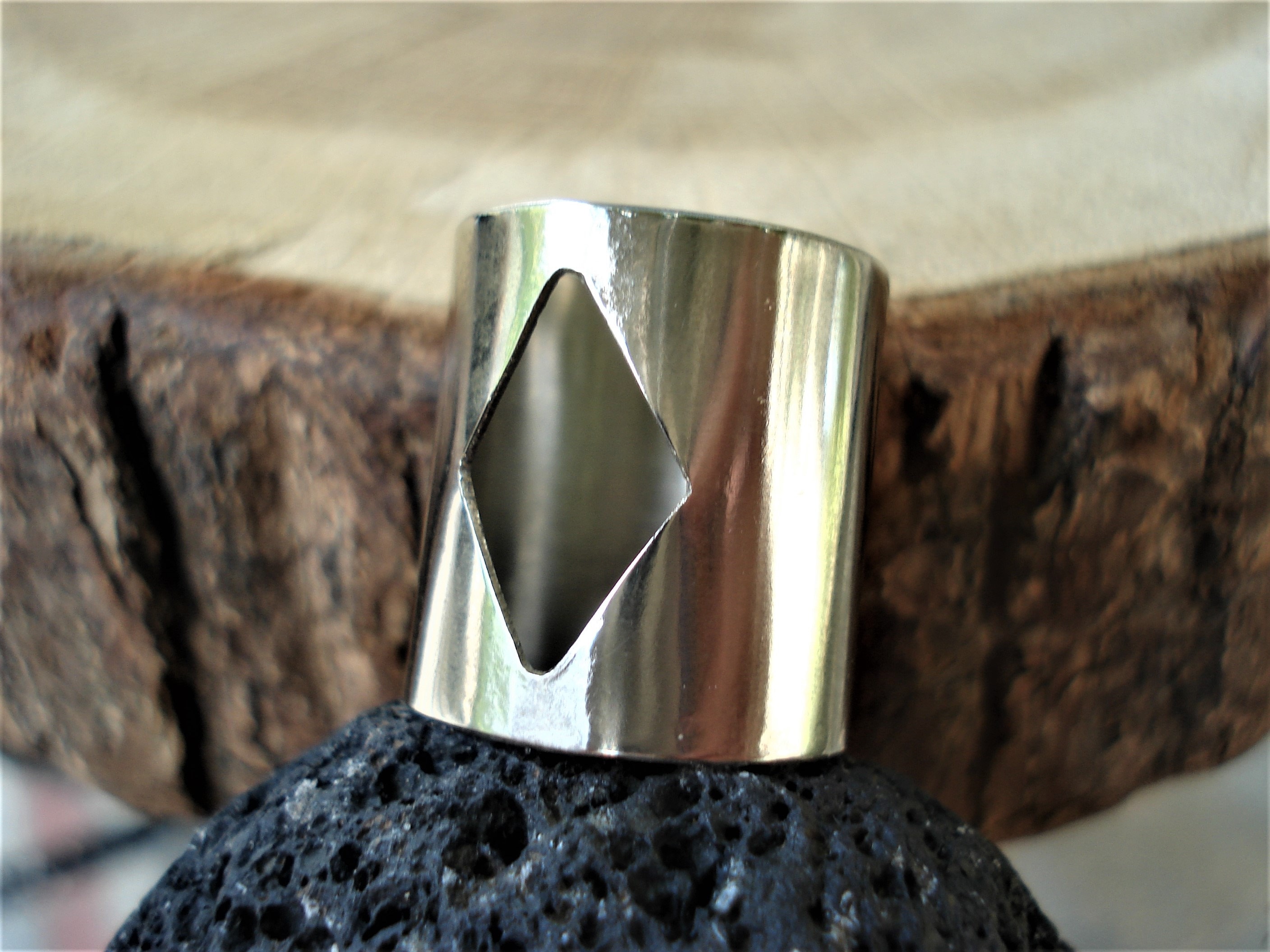 Silver Cut Out Rhombus Ring Modern Geometric Adjustable Ring Statement ...