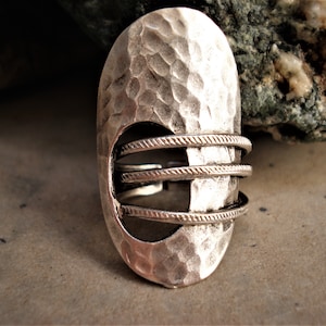 Hammered Silver Cuff Ring Unique Modern Statement Ring - Etsy