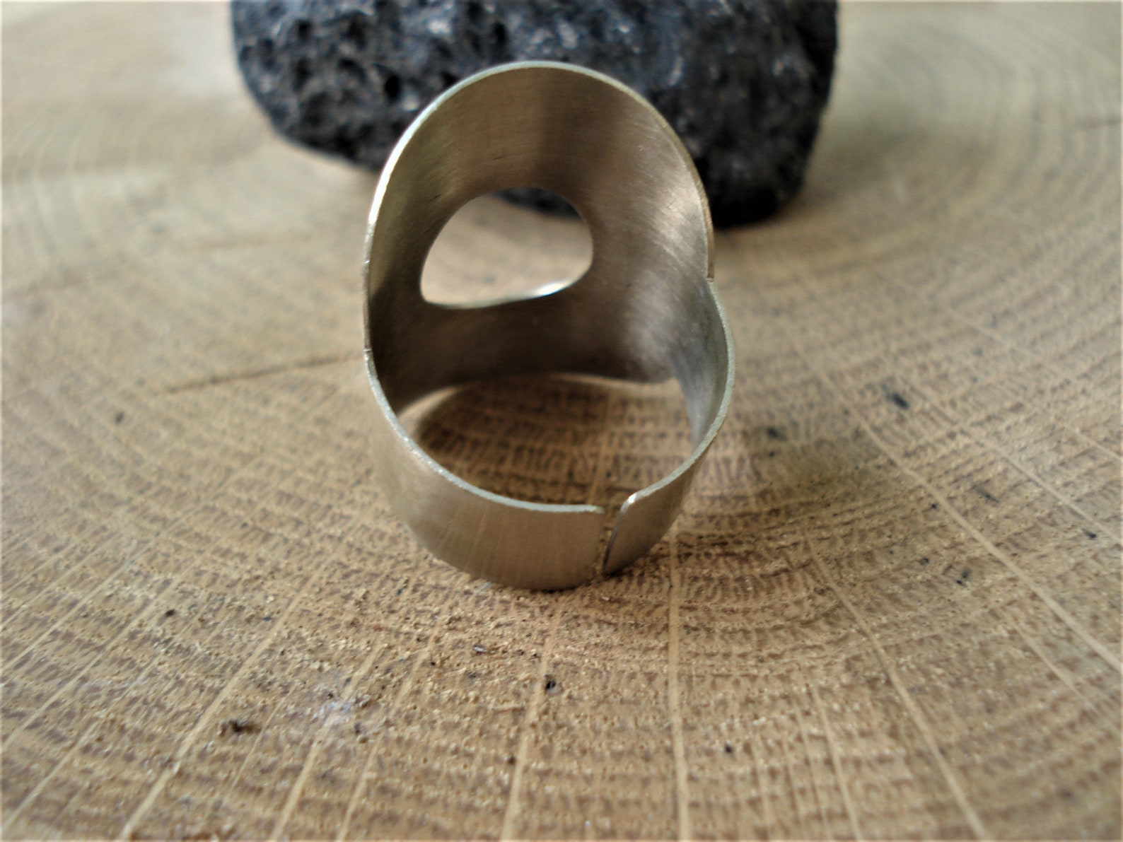 Oval Silver Band With Cut Out Round Hole Modern Geometric Adjustable ...
