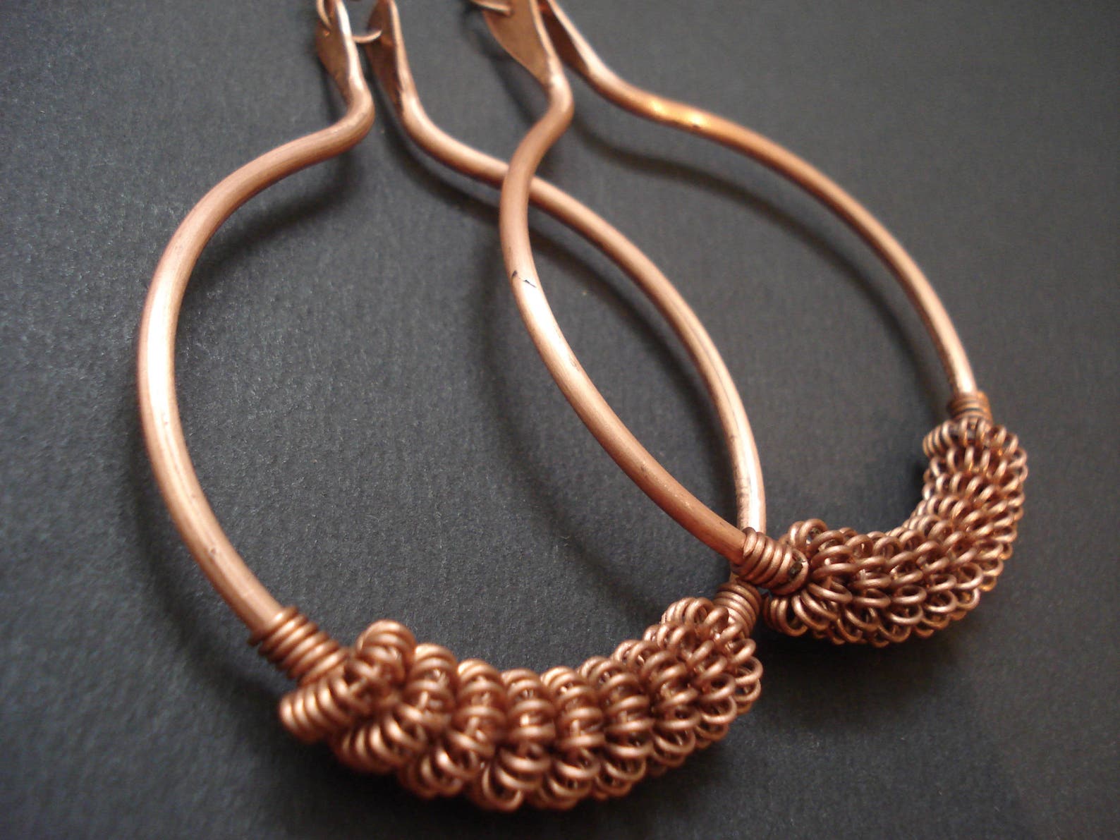 Hammered Copper Hoop Earrings Wire Wrappped Hoops Recycled Copper Large ...