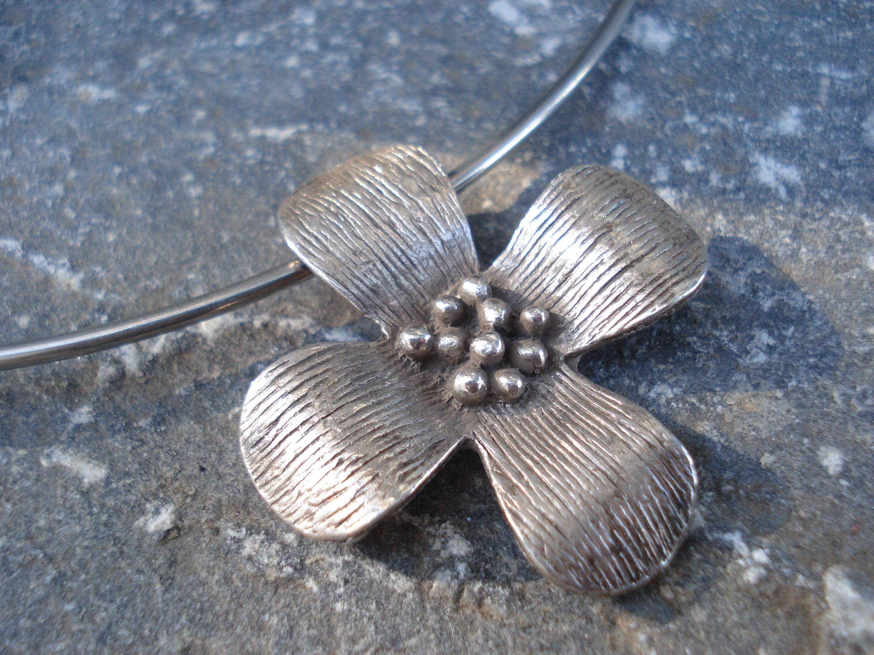 Choker Silver Necklace Hammered Silver Flower Statement | Etsy