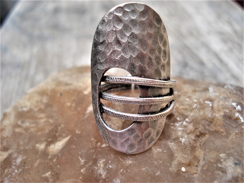 Hammered Silver Cuff Ring Unique Modern Statement Ring - Etsy