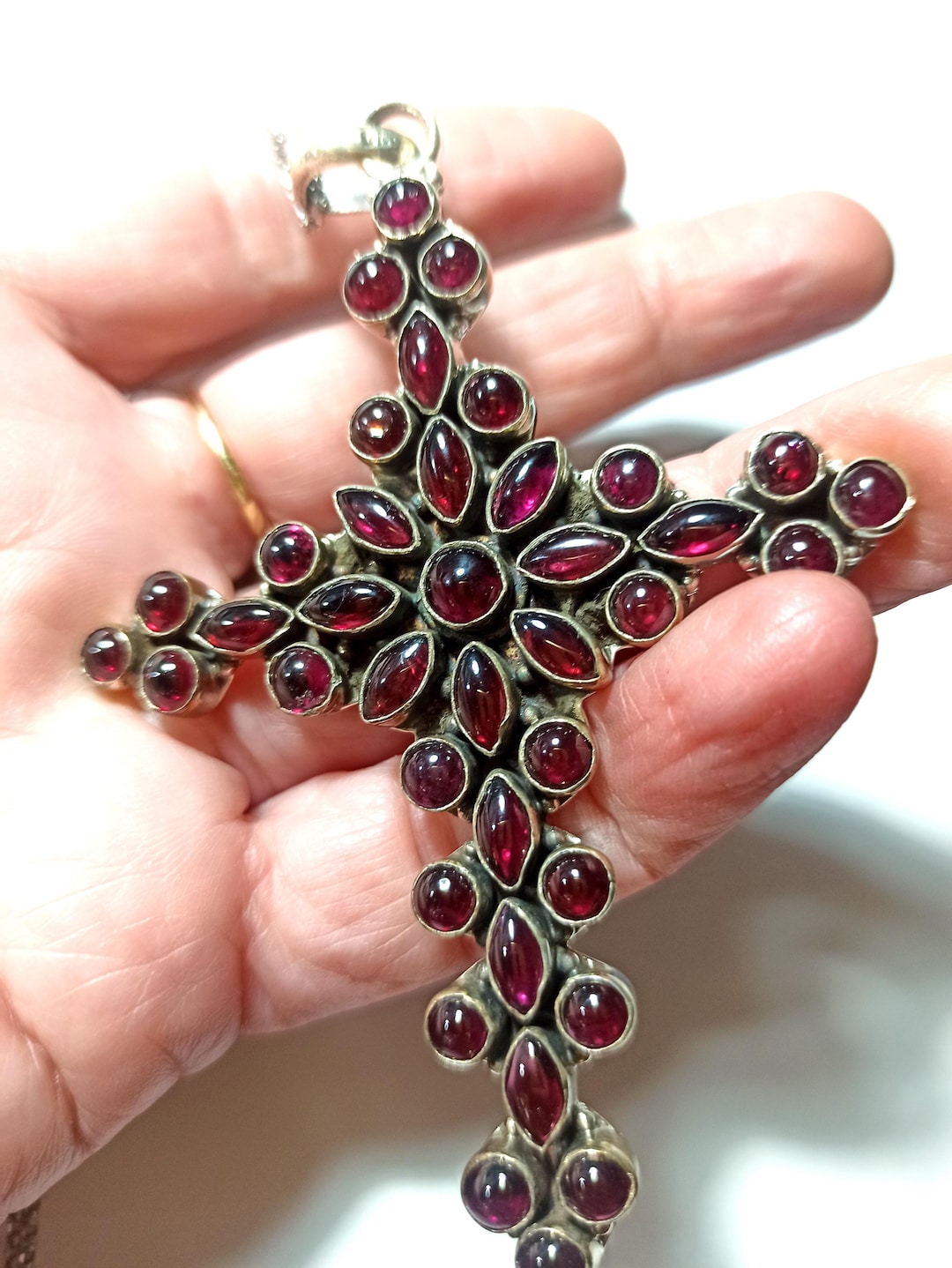 Large Natural Garnet Cross Huge Gemstones Cross Pendant Garnet Cross Necklace Set in 925 ...